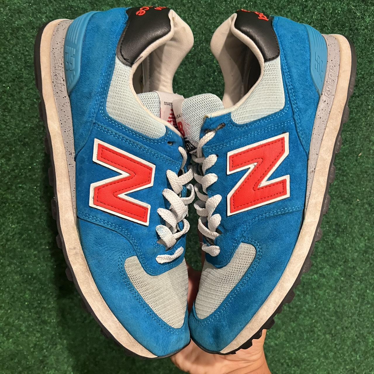 New Balance Men's Blue and Red Trainers | Depop