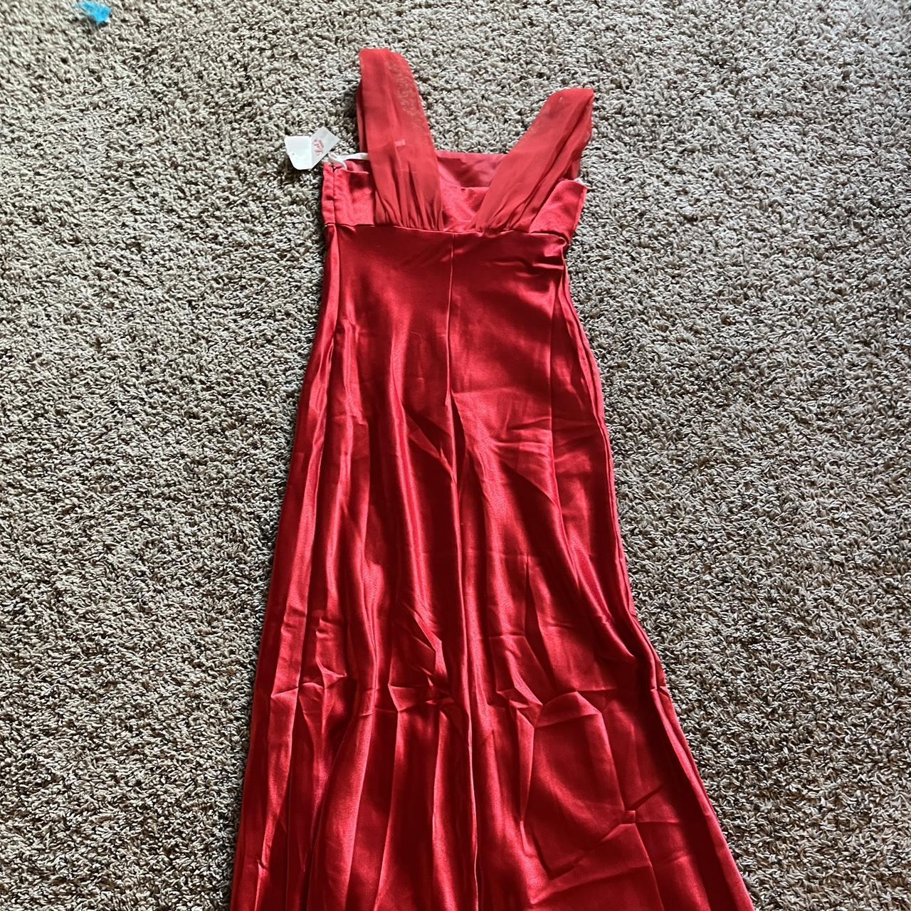 Red silk maxi dress with zipper closure... - Depop