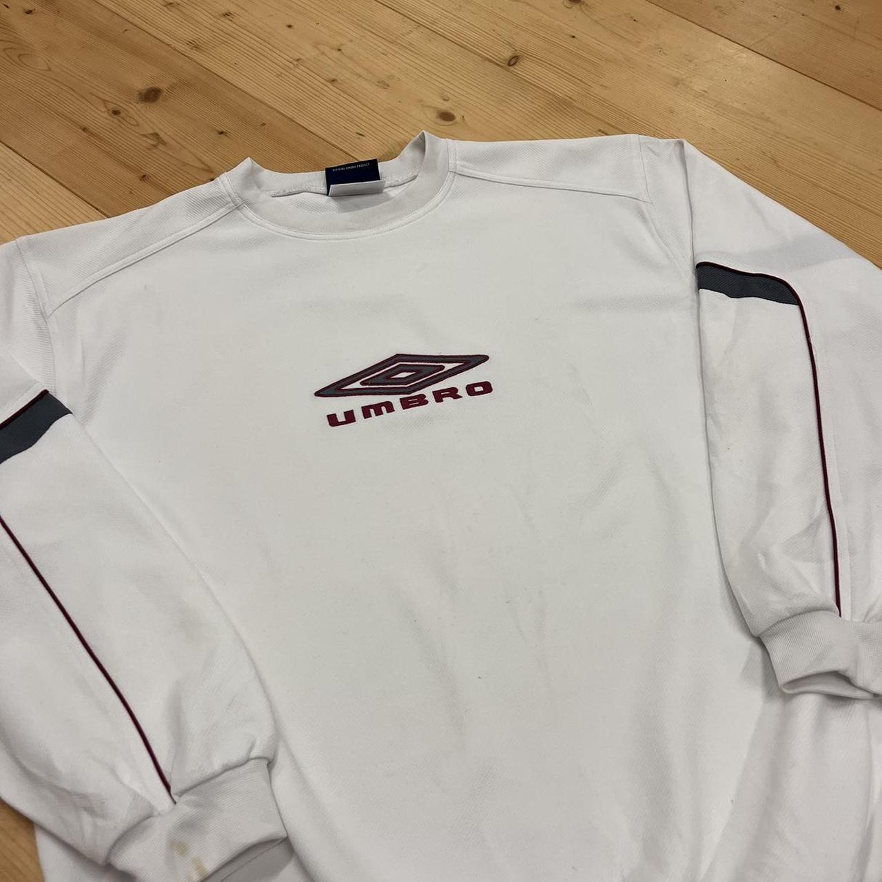 Vintage Umbro white oversized sweatshirt Embroidered... - Depop