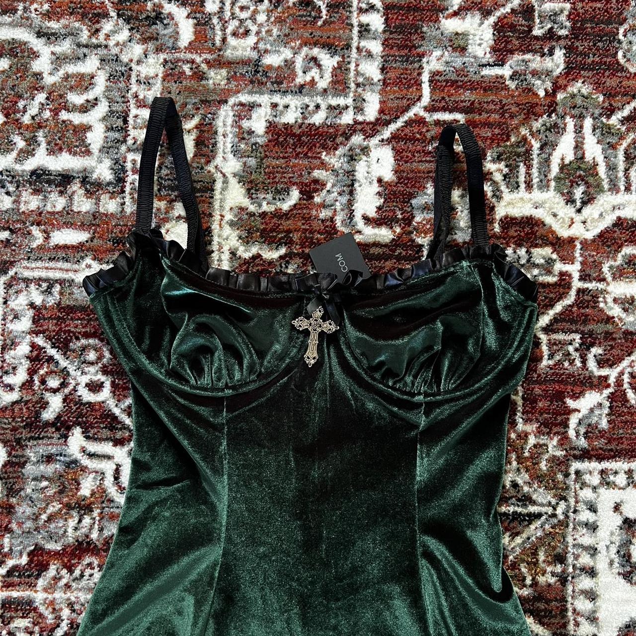 Dolls Kill green velvet Widow cross mini dress... - Depop