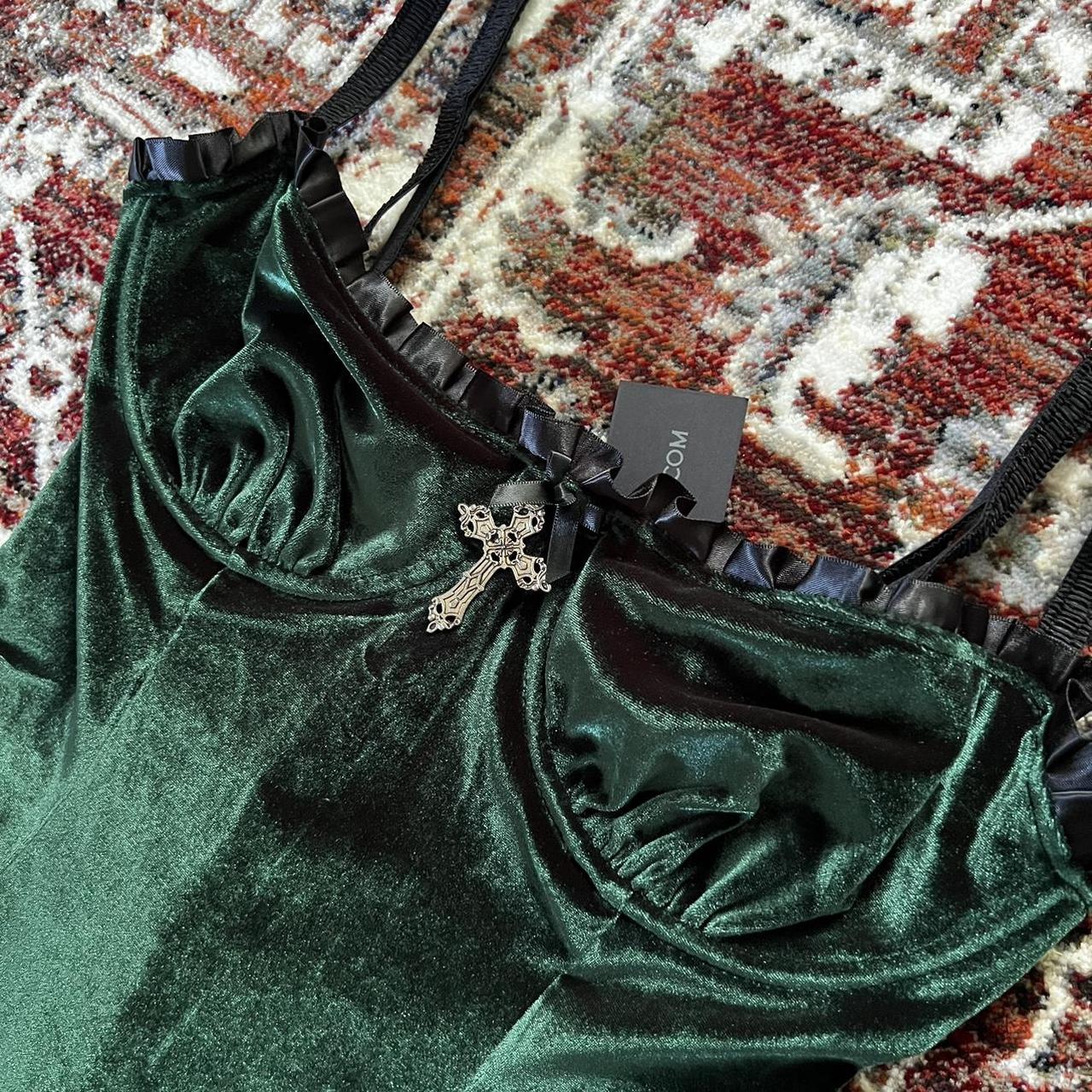 Dolls Kill green velvet Widow cross mini dress... - Depop