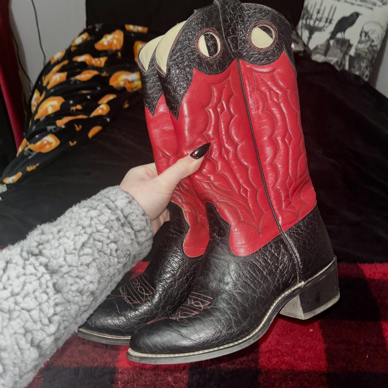 red and black werstern cowboy boots genuine real... - Depop