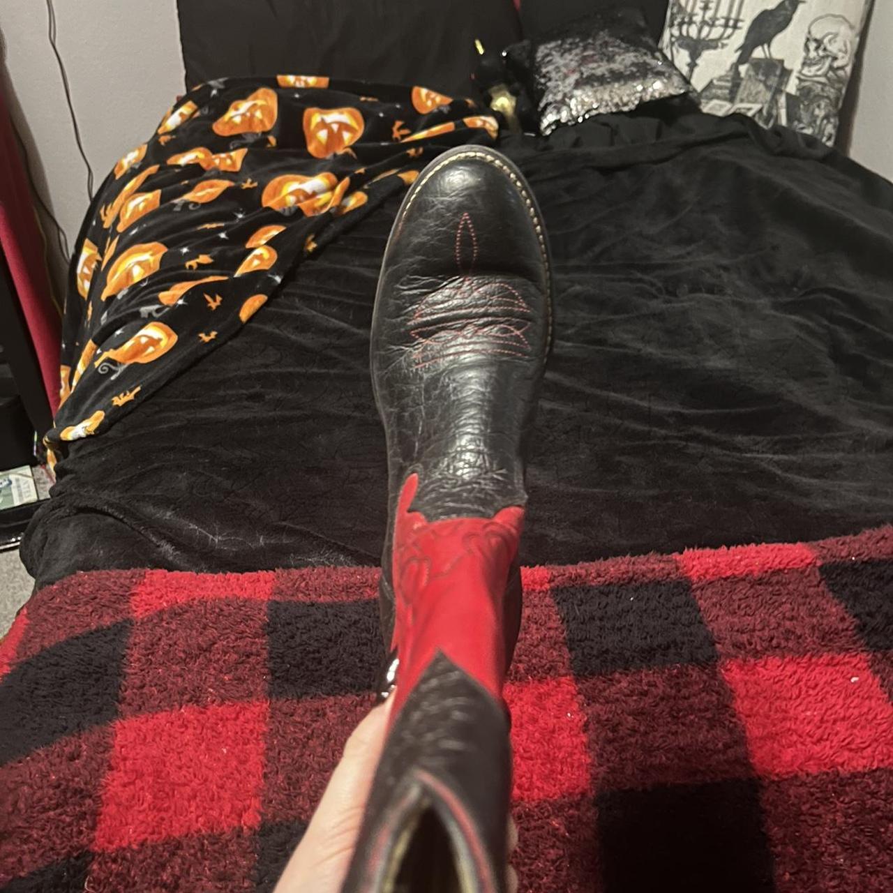 red and black werstern cowboy boots genuine real... - Depop