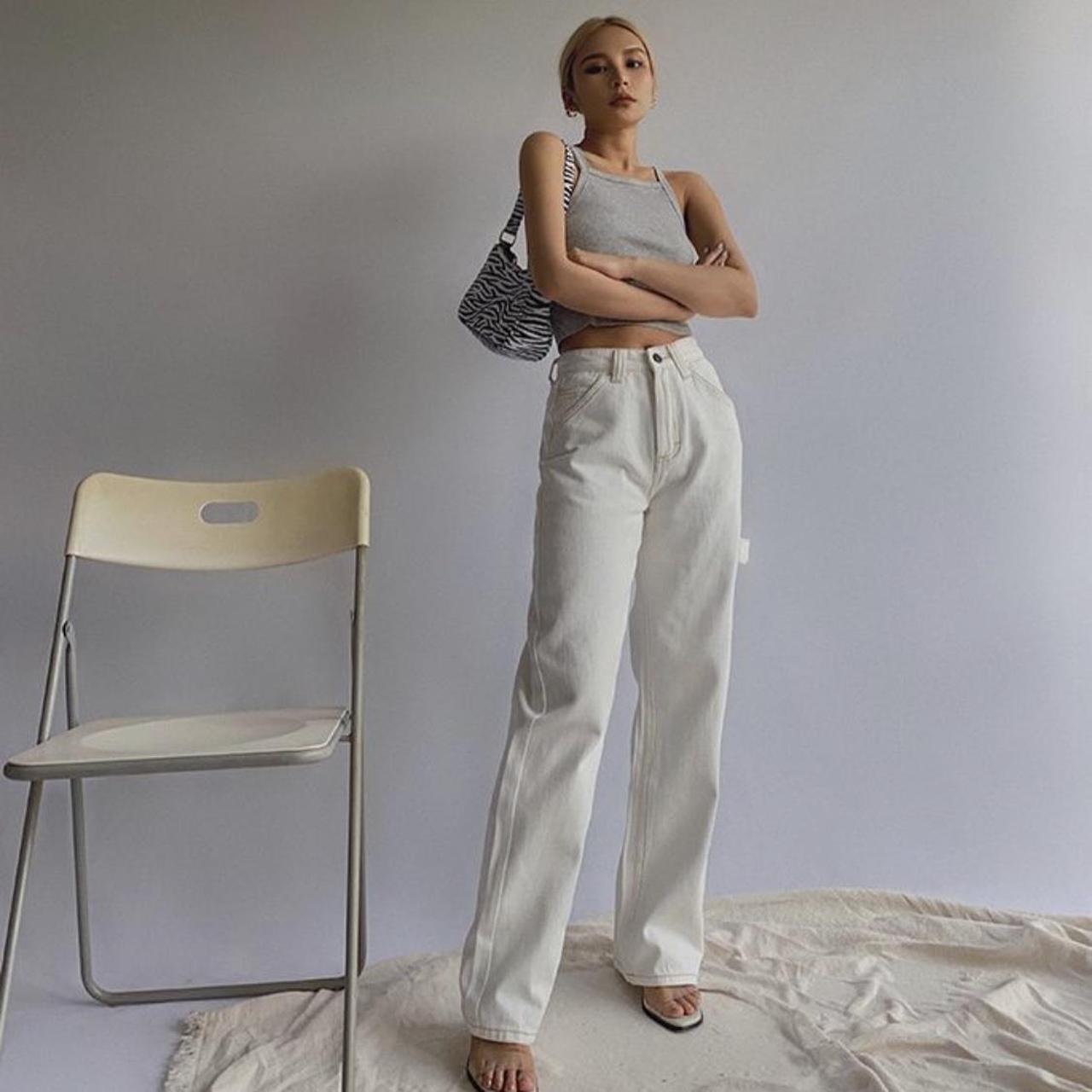 High waist off white cargo jeans Has adjustable... - Depop