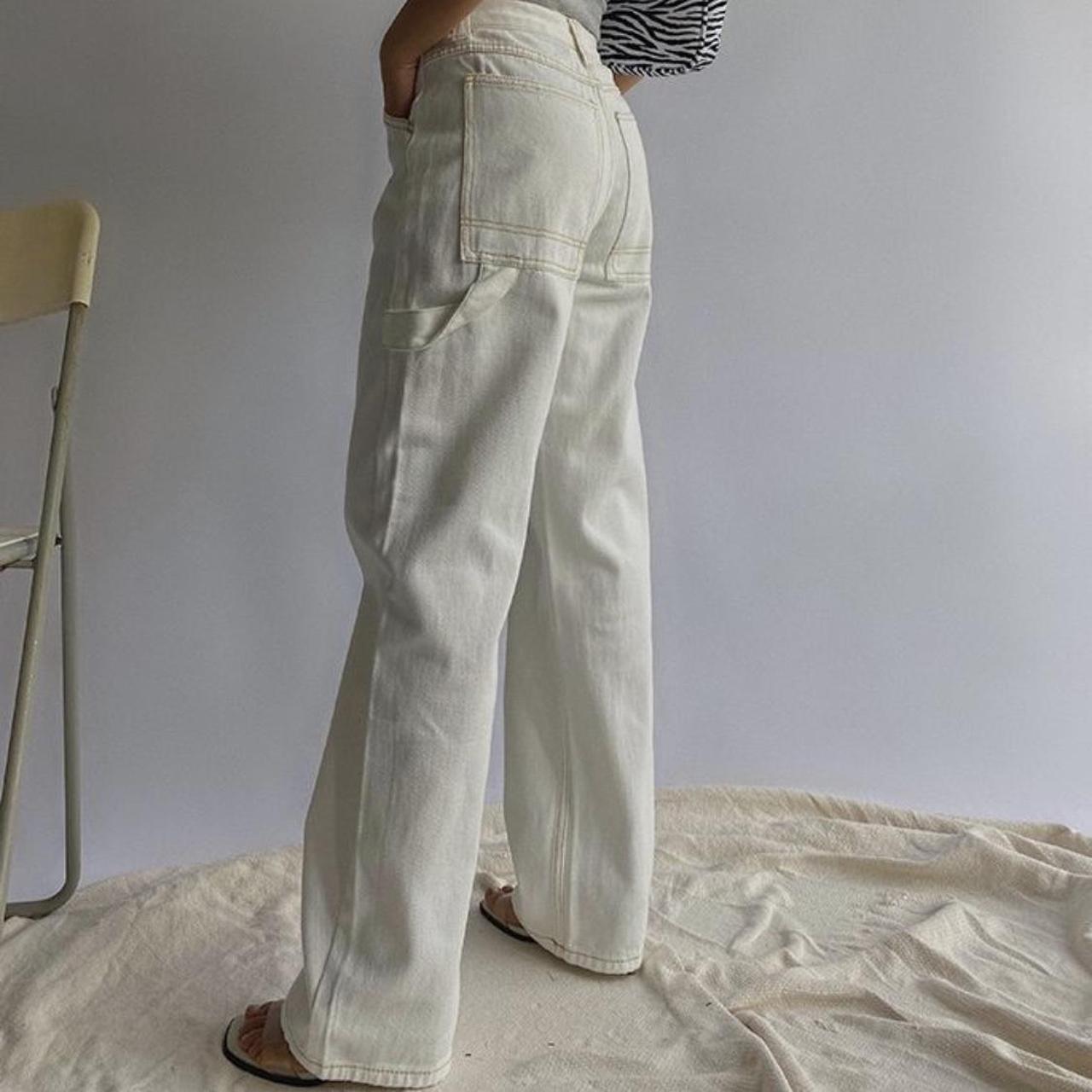 High waist off white cargo jeans Has adjustable... - Depop