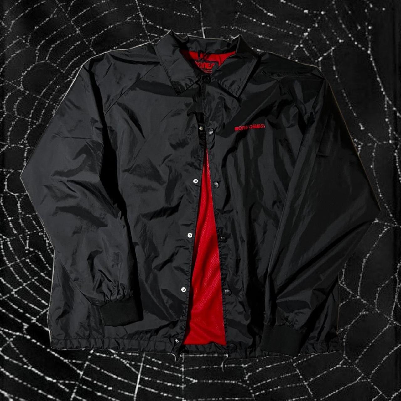 black and red bones skate brand windbreaker fits... - Depop