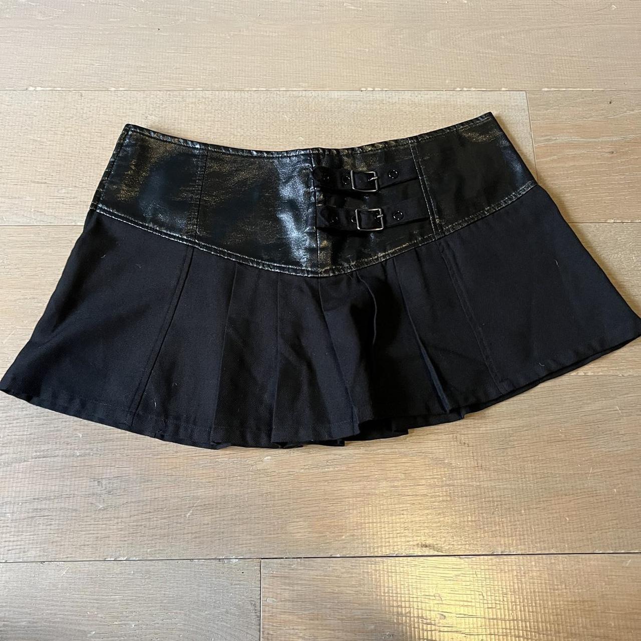 vintage lip service pleather black pleated v line... - Depop
