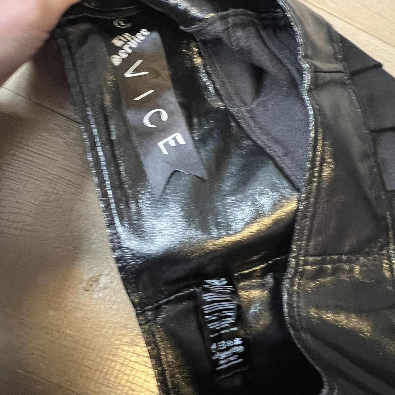 vintage lip service pleather black pleated v line... - Depop