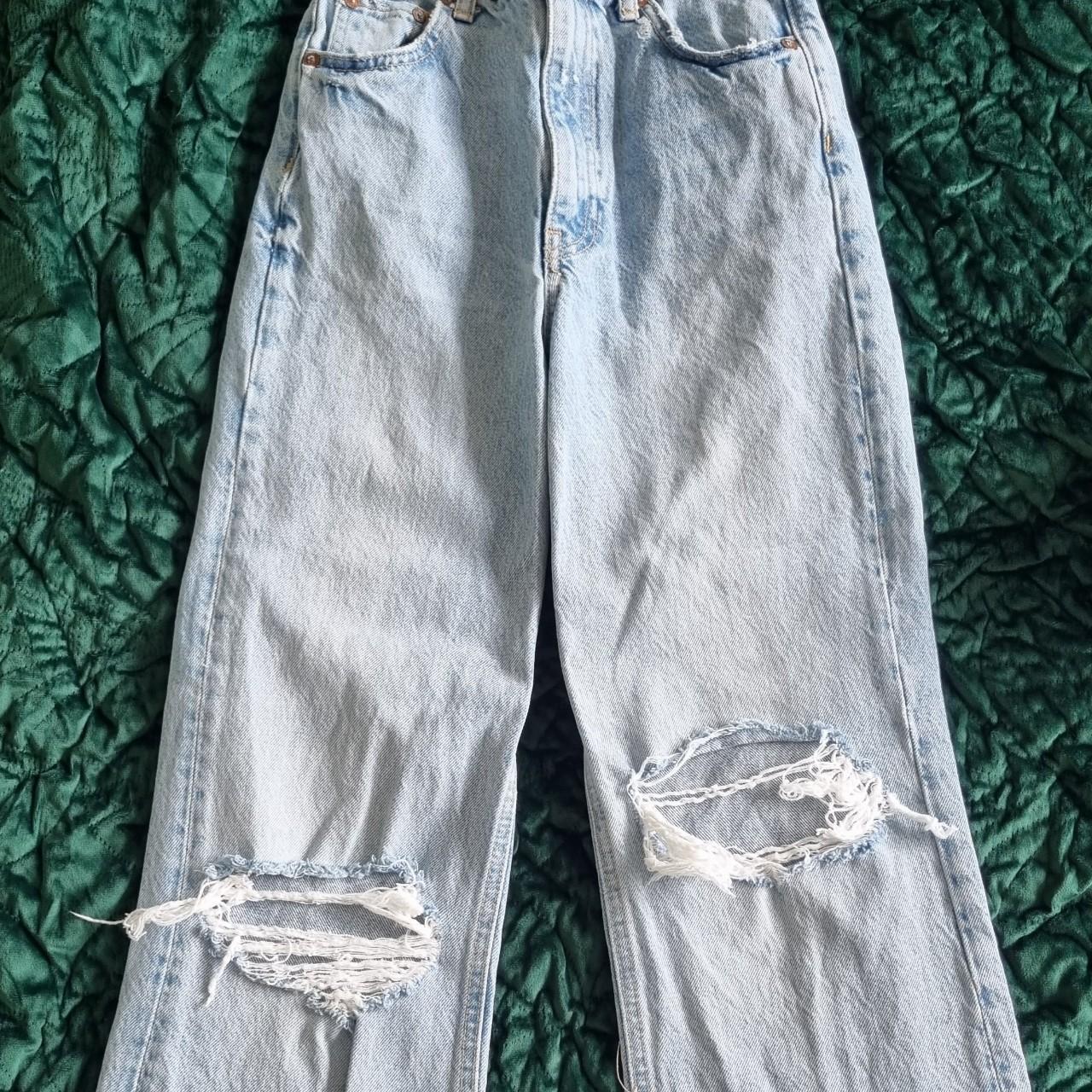 the infamous zara high rise wide leg ripped jeans... - Depop