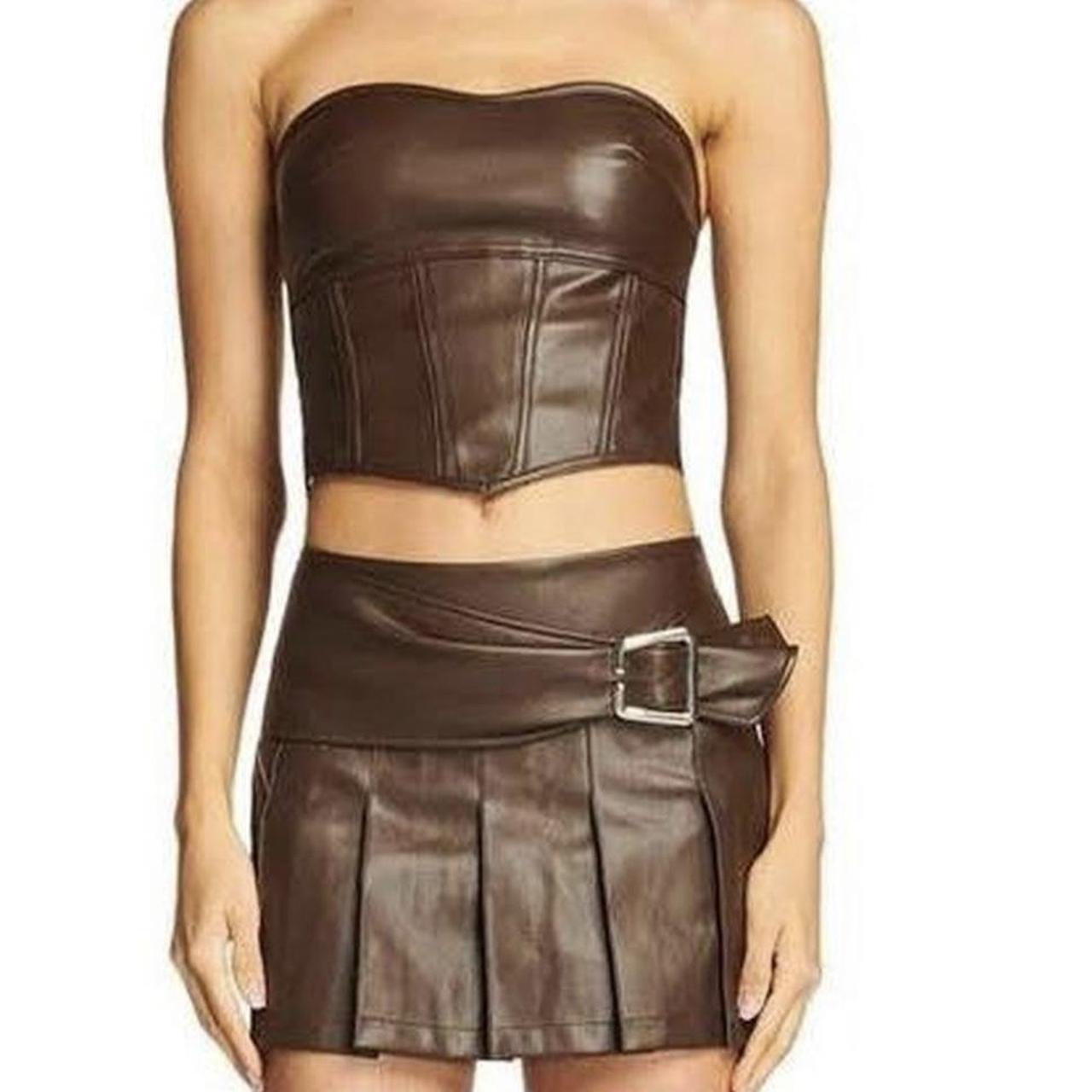 Is his brown leather corset and skirt set, sold... - Depop