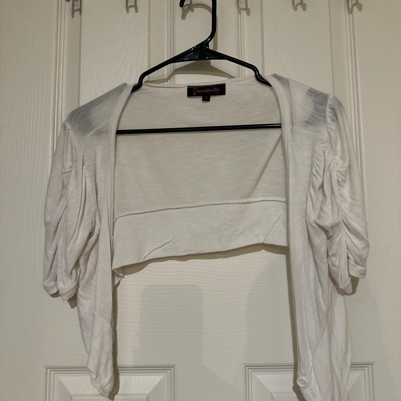 white short sleeve cardigan cover up cute arm design... - Depop