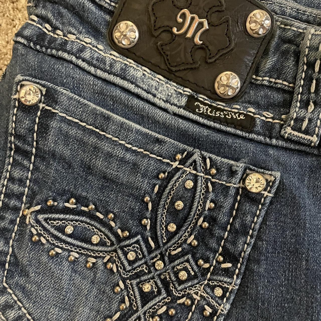super cute bootcut miss me jeans with crosses on the... - Depop