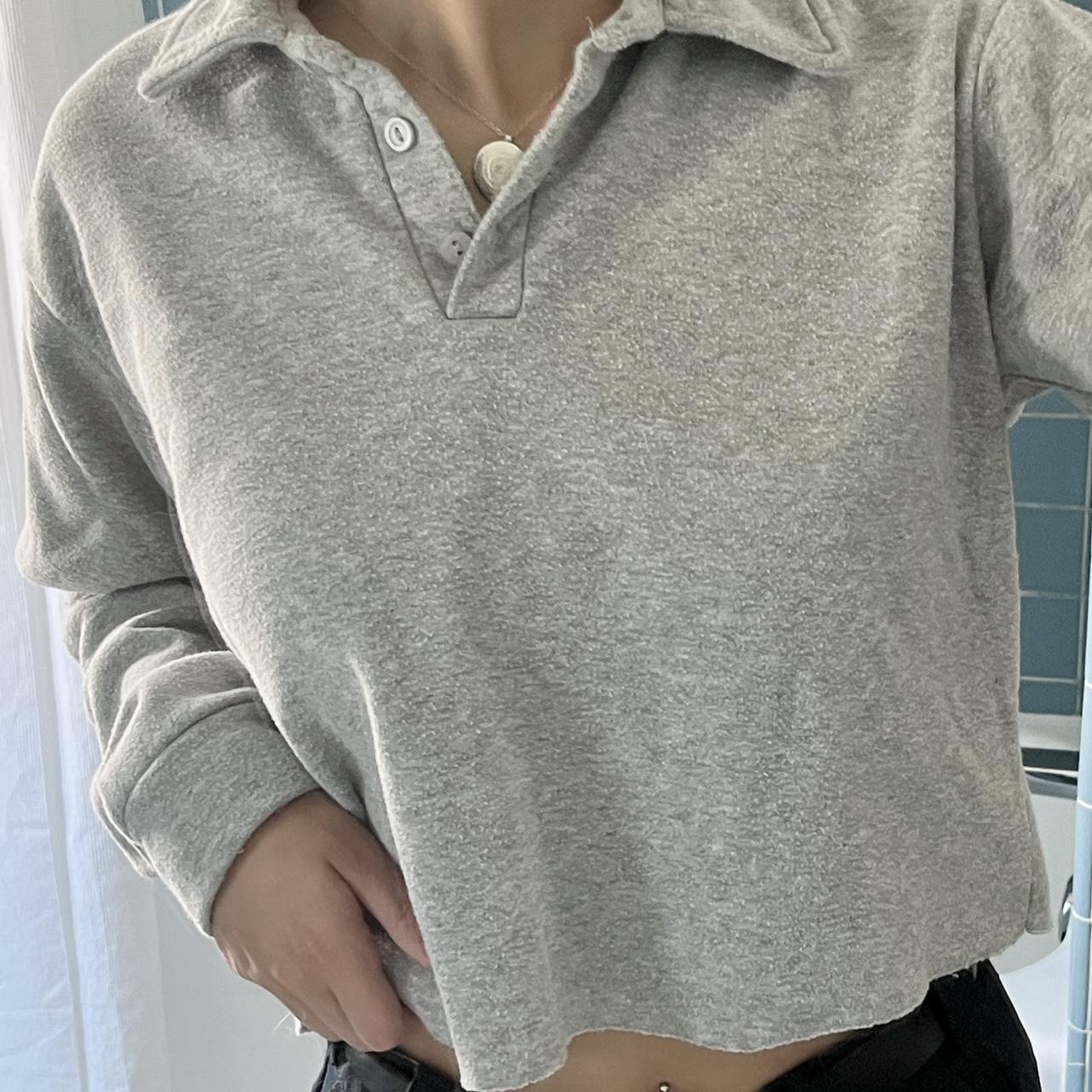 ragstock grey cropped sweater button-up w/ a... - Depop