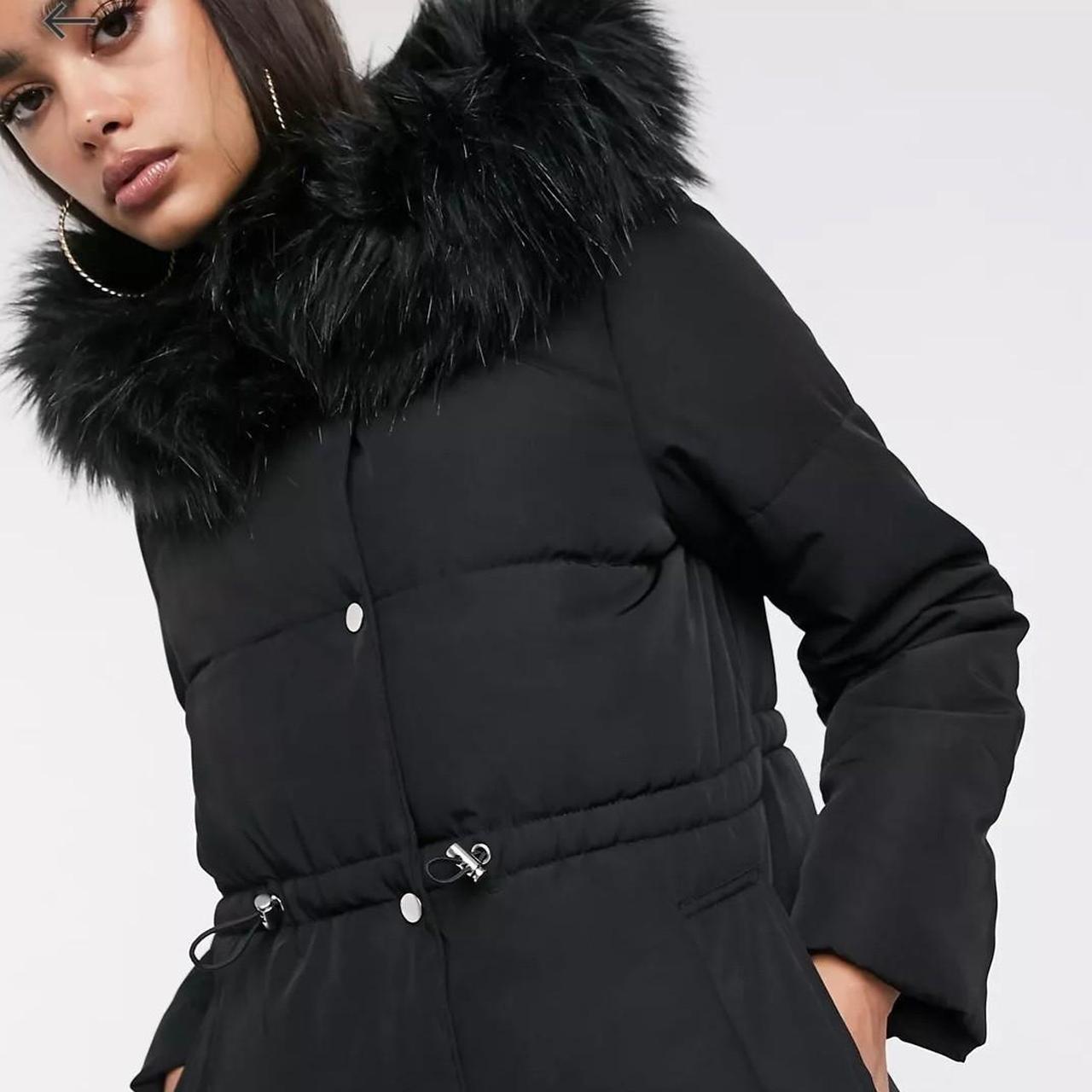 Asos black fur hood coat Super warm and cozy Great... - Depop