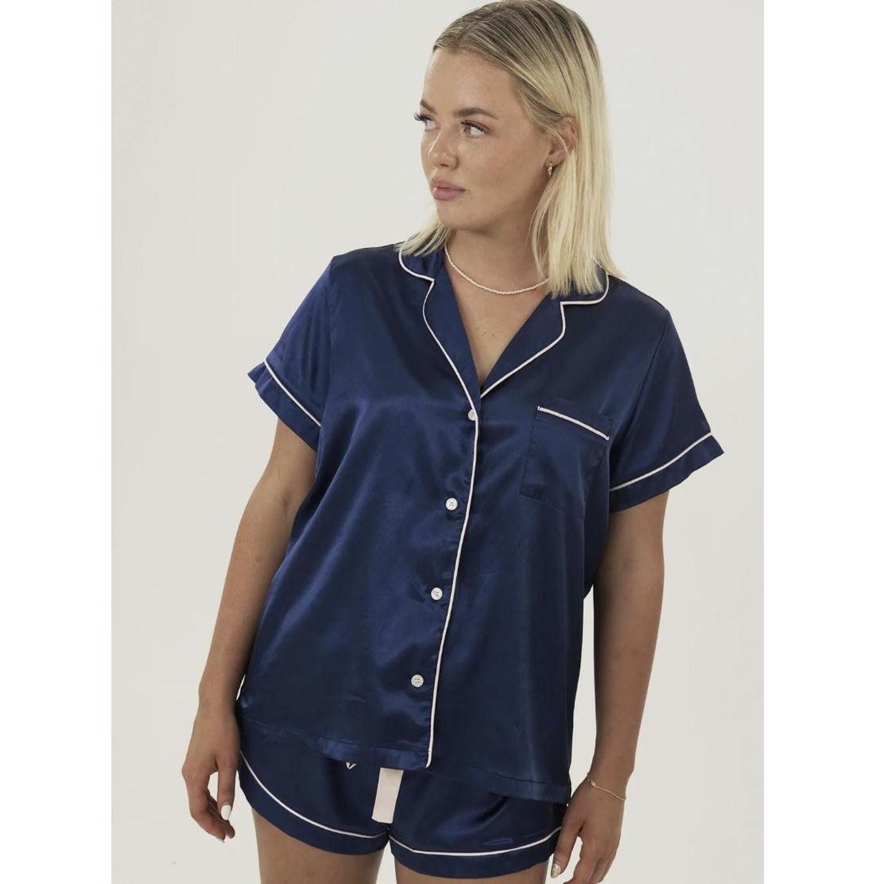 night sweet thing navy blue satin short pyjama set,... - Depop