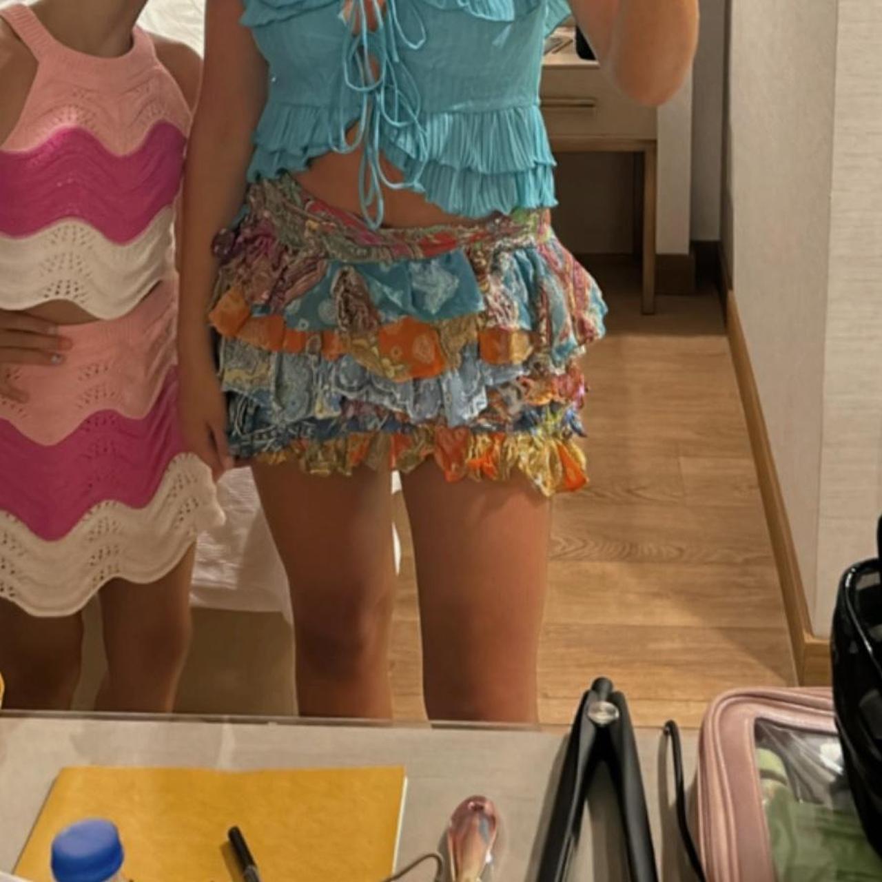 thinking of selling my zara patchwork ruffle... - Depop