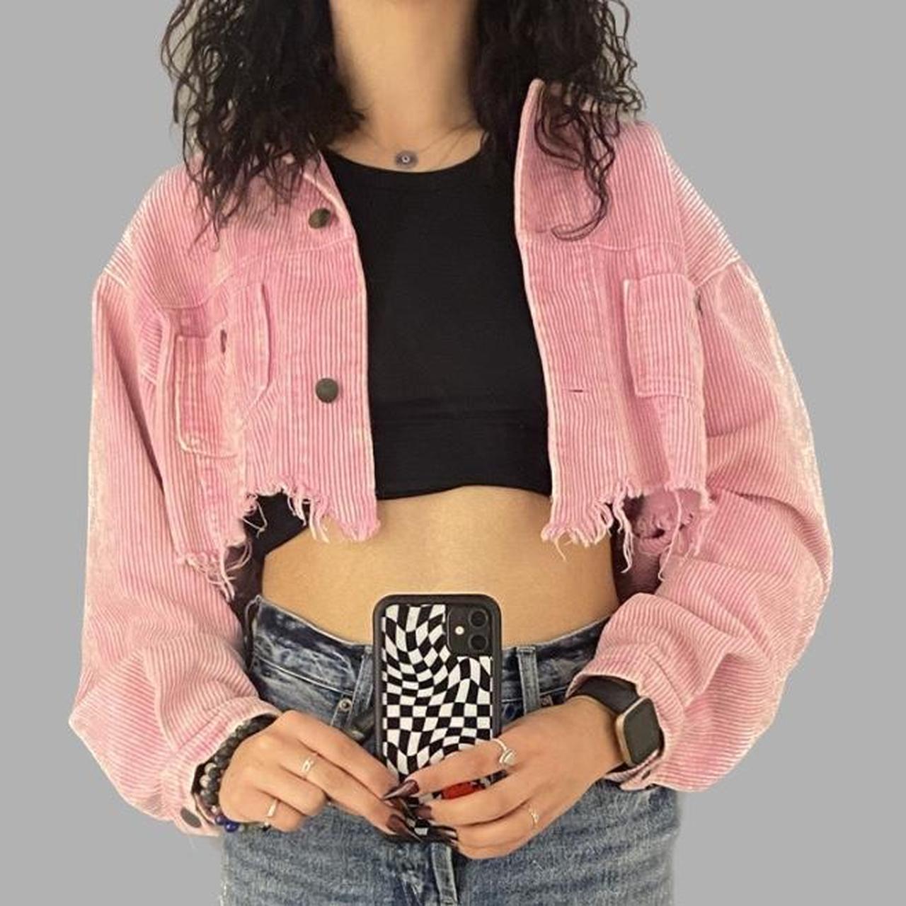 POL clothing cropped pink corduroy shacket - Depop