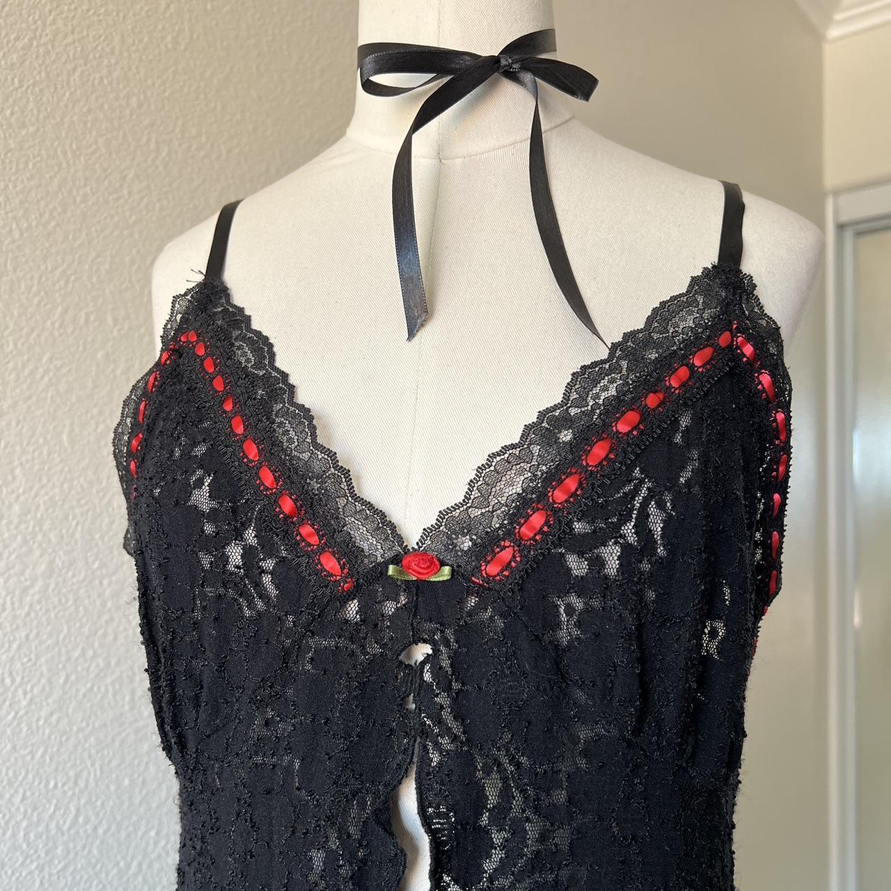 Y2K Ribbon + Black Lace Top🥀♥️💌 Size- Large Brand-... - Depop