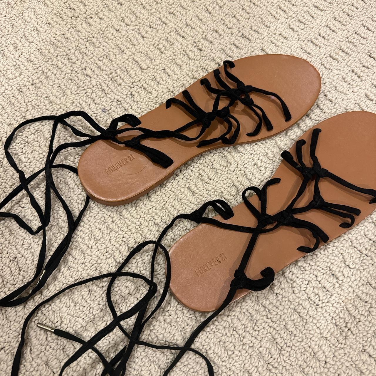 forever 21 tan / black lace up sandals size US 9 - Depop