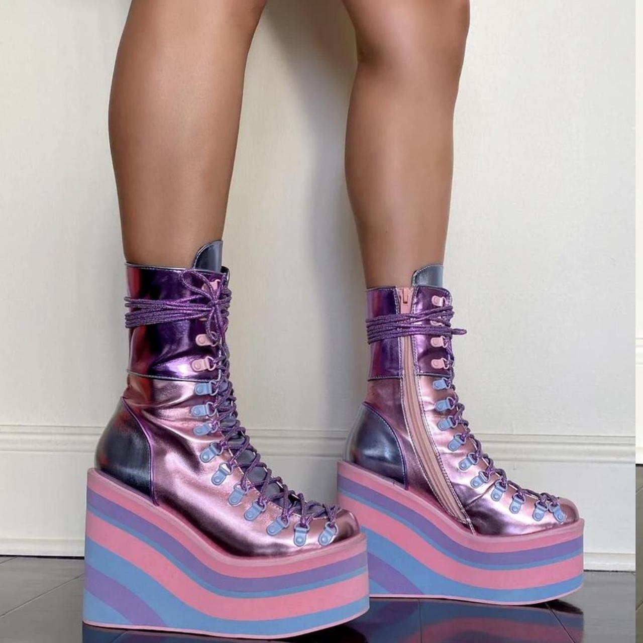 Sugar Thrillz Cotton Candy Traitor boots 🍭 Never... - Depop
