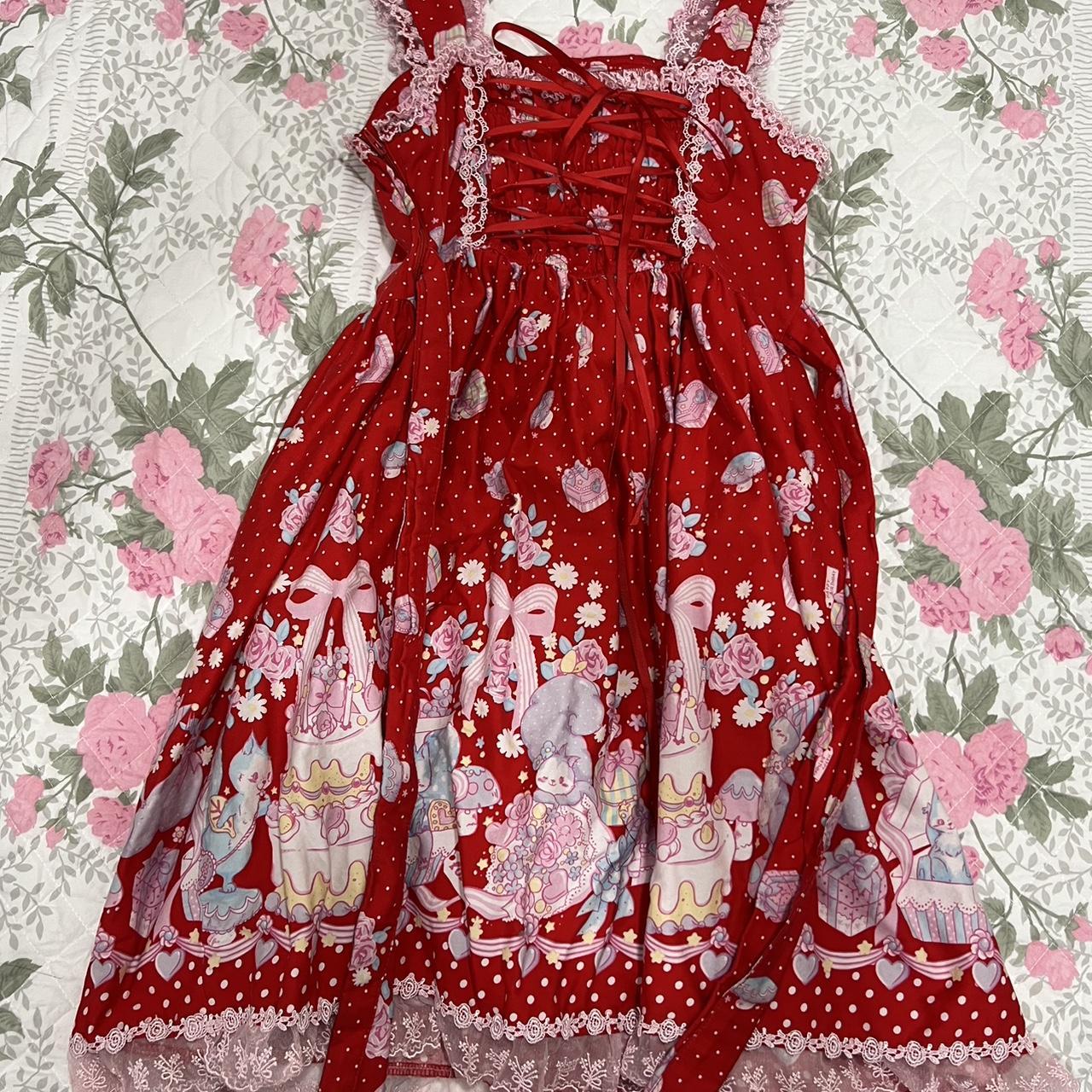 Red Squirrel Party Bodyline Japan lolita dress... - Depop