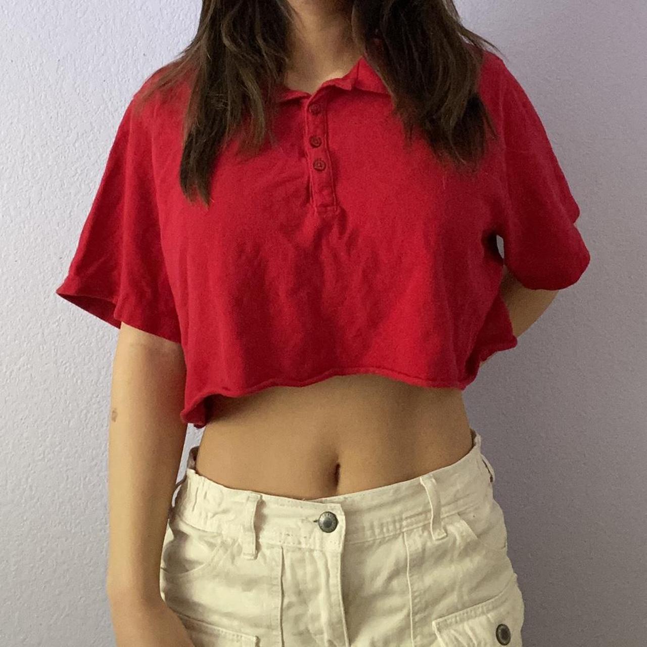 vintage red cropped polo shirt perfect... - Depop