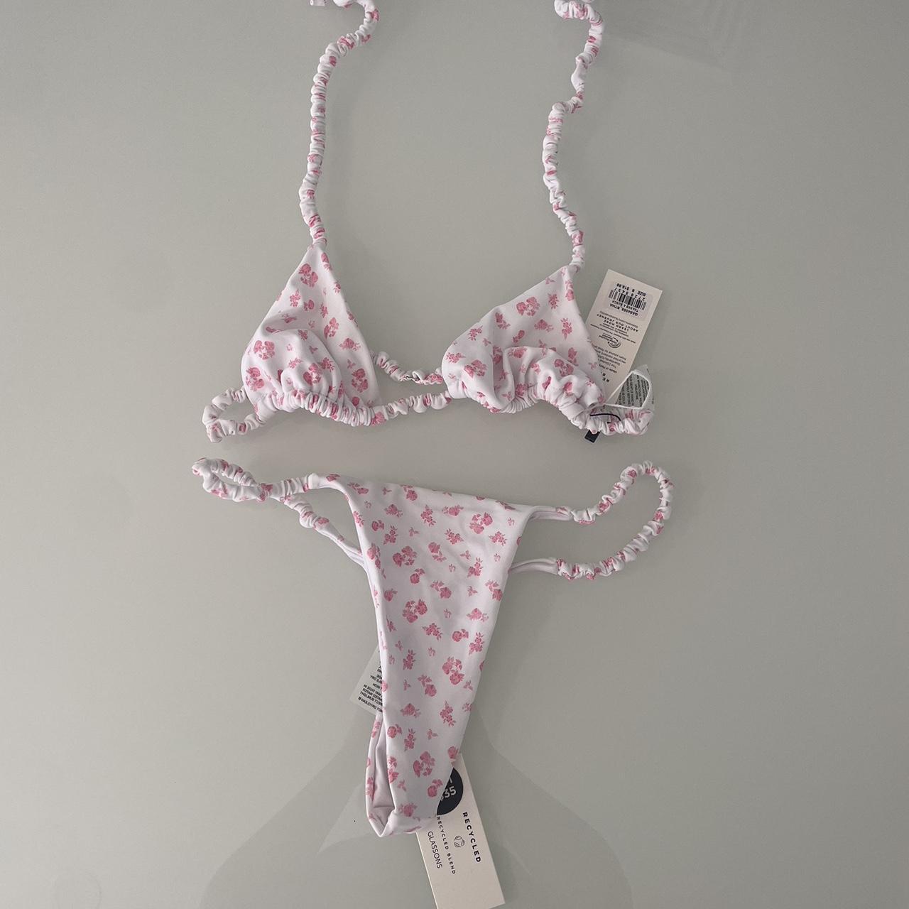 glassons pink and white flower bikini brand new... - Depop