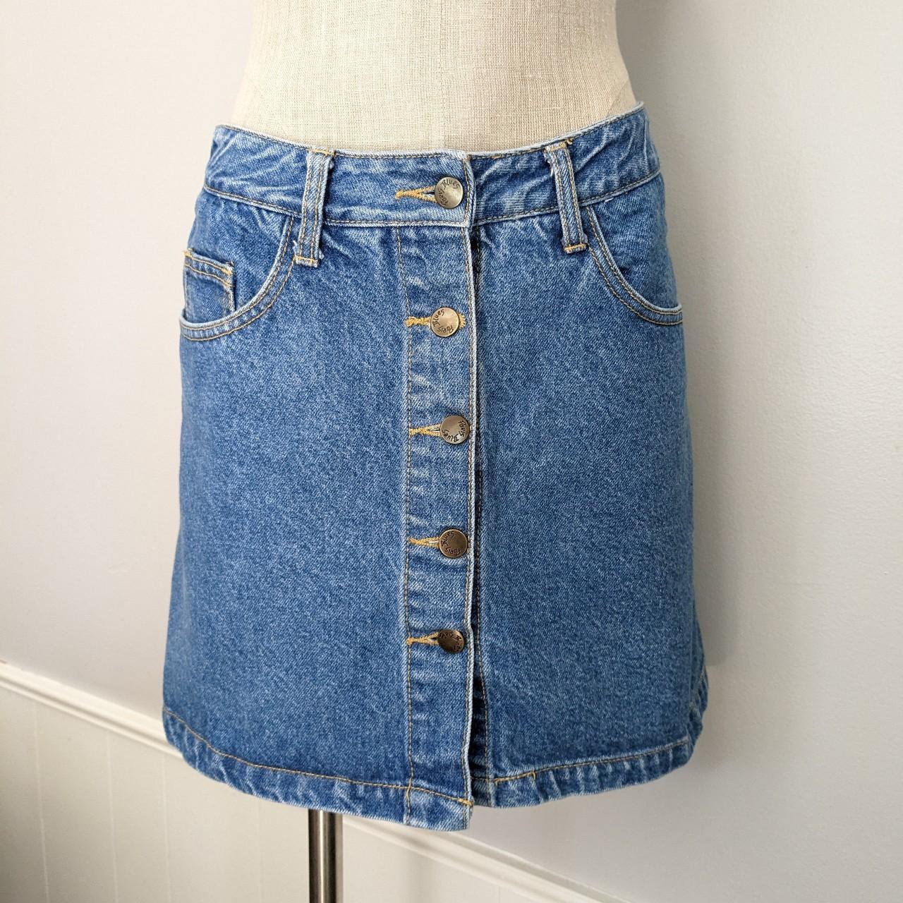 90s Paris Blues Denim Mini Skirt Medium Wash denim... - Depop