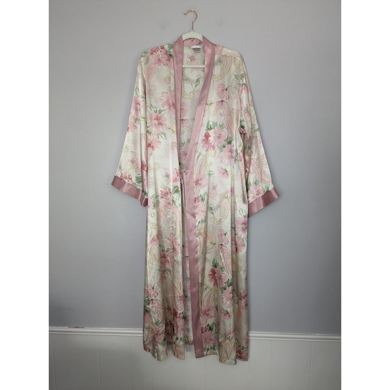 Vintage 90s Satin Floral Robe by Jones New... - Depop
