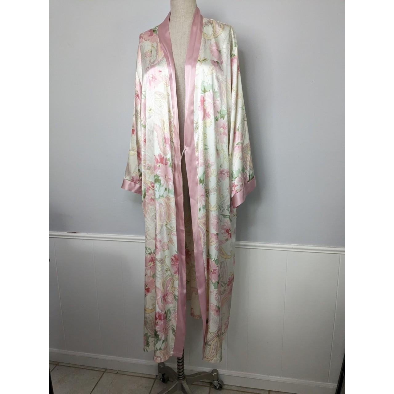 Vintage 90s Satin Floral Robe by Jones New... - Depop
