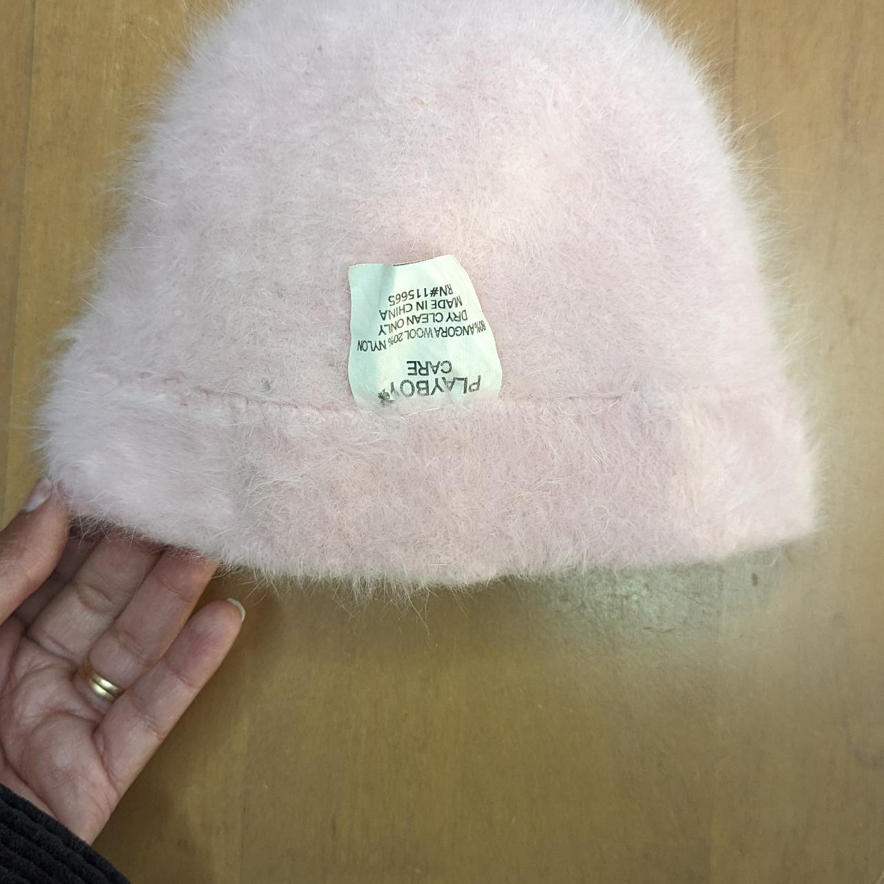 Y2K Pink Fuzzy Playboy Hat Light pink fuzzy hat... - Depop