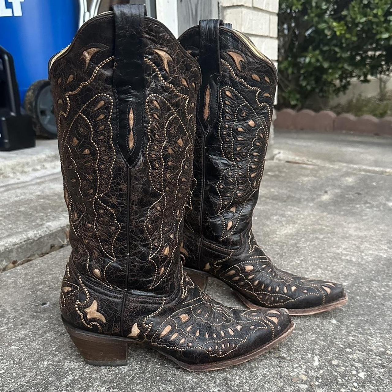 Vintage Corral brown leather Butterfly cowboy... - Depop