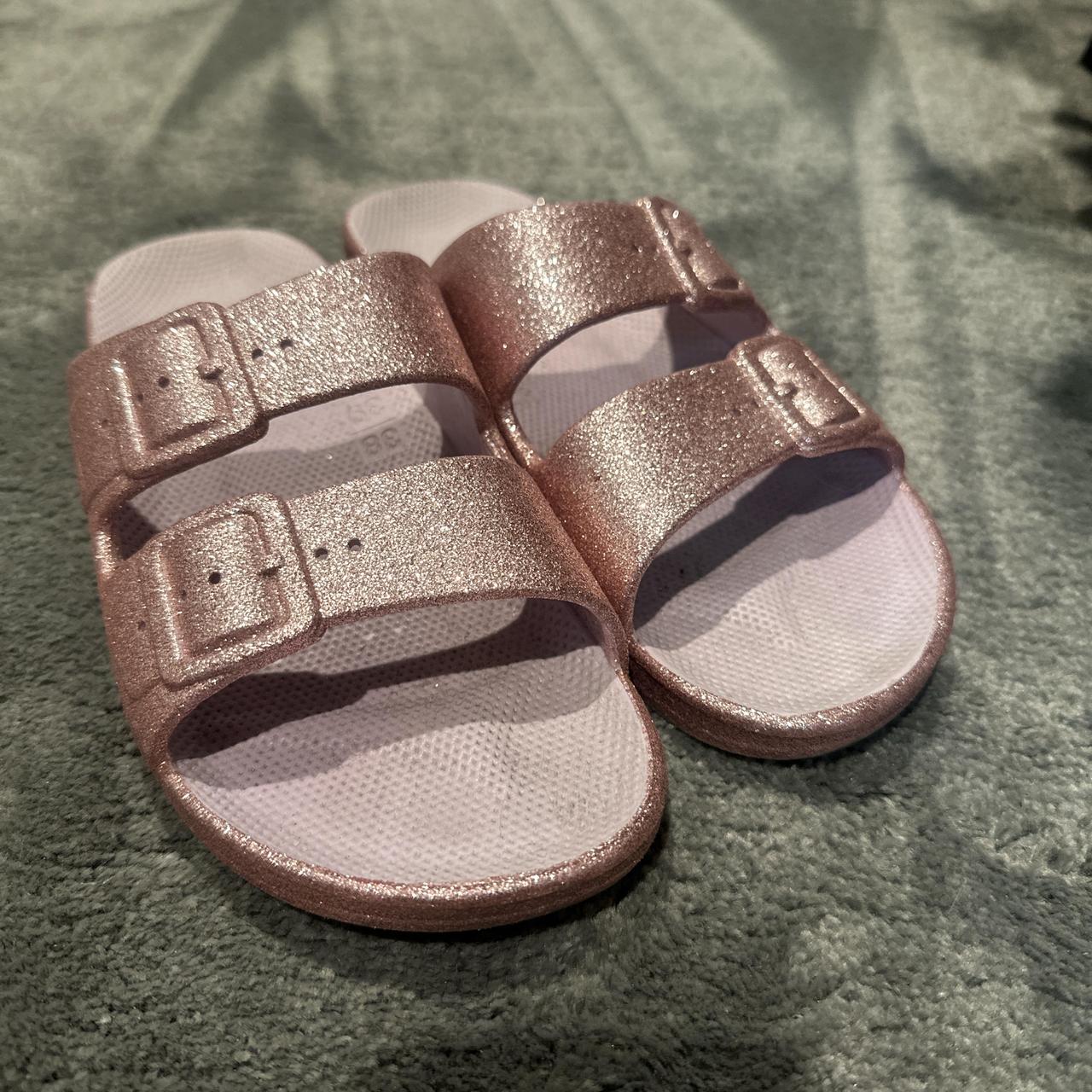Freedom Moses pink sparkly rubber slides size 38/39 - Depop