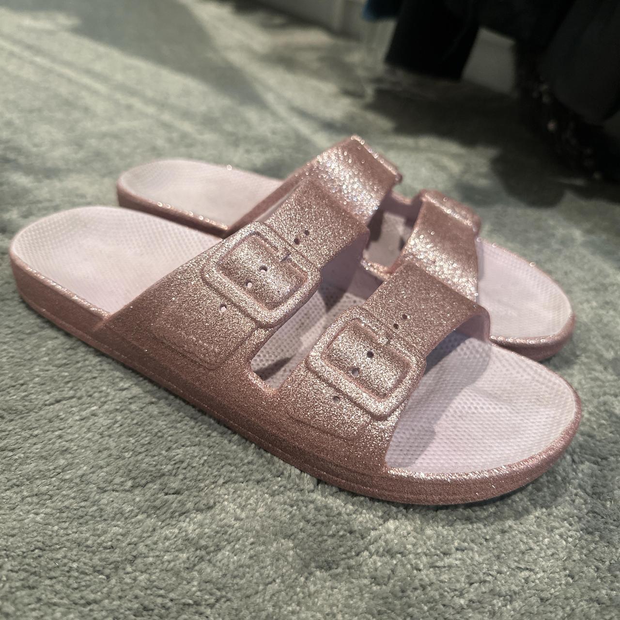 Freedom Moses pink sparkly rubber slides size 38/39 - Depop