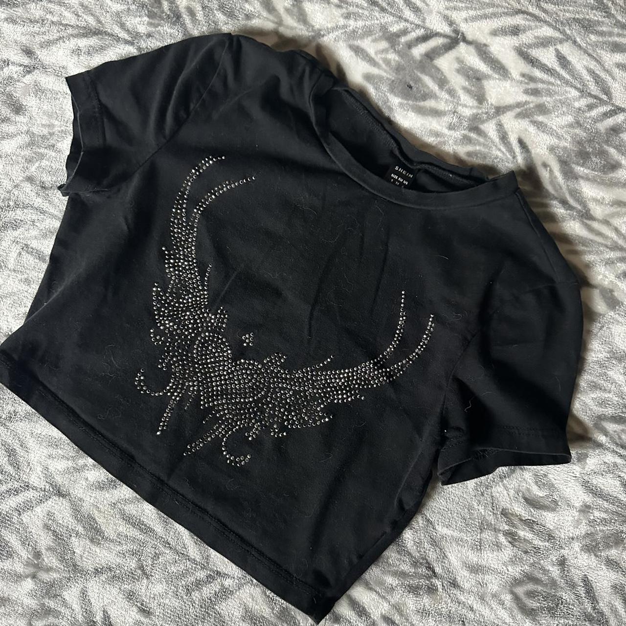 Rhinestone black crop top - Really cute Worn a... - Depop