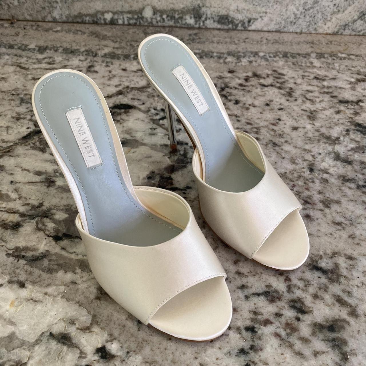 Nine West Cream Satin Mules (size 7) Never worn... - Depop