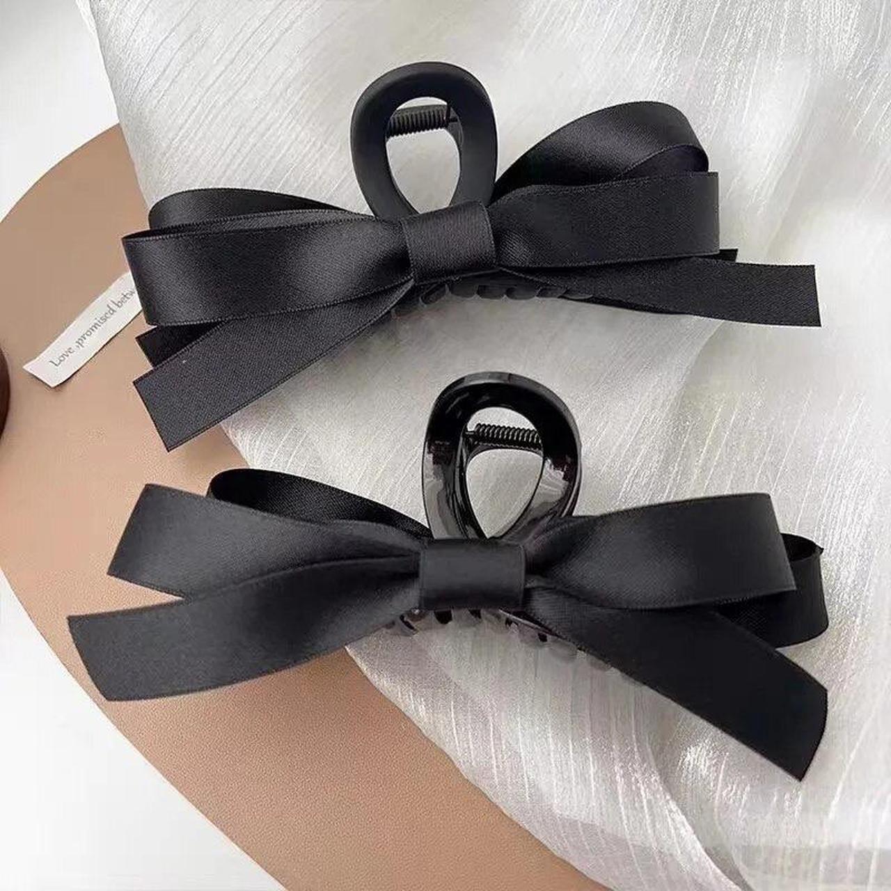 Black bow hair clip Available in satin and matte... - Depop