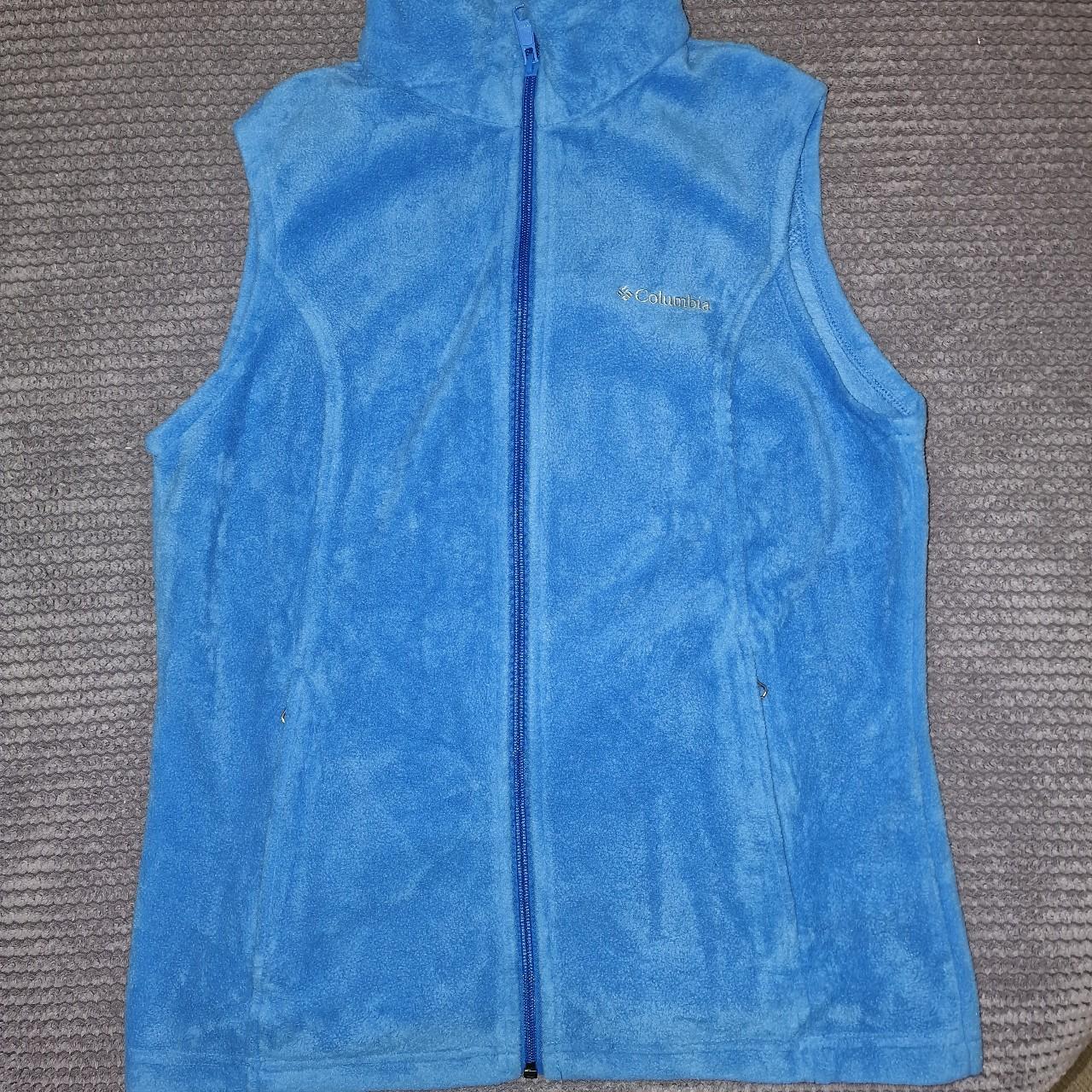 Light Blue Columbia Gilet fleece with embroidered... - Depop