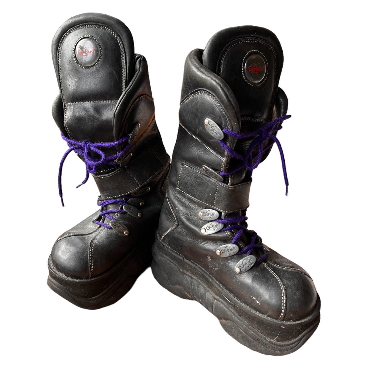 vintage 90s swear black chunky platform boots, size... - Depop