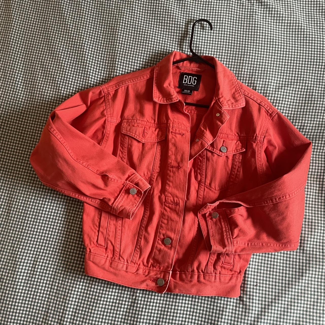 Oversized Bright red denim jacket BDG Best fits... - Depop