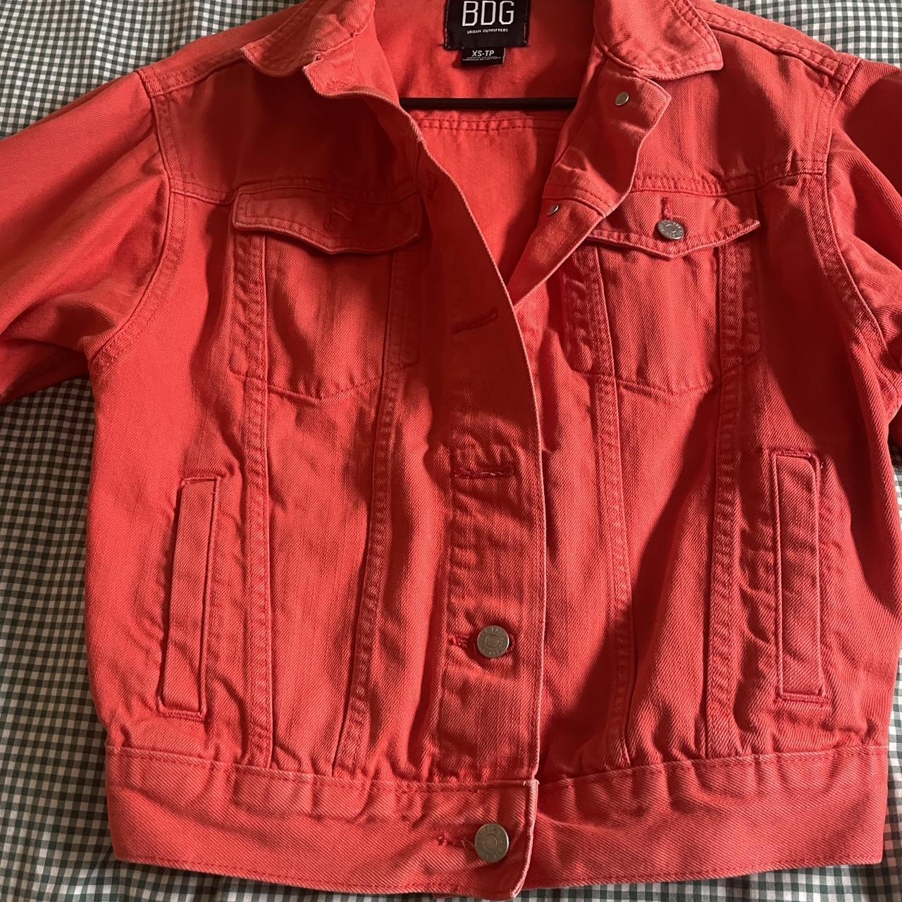 Oversized Bright red denim jacket BDG Best fits... - Depop