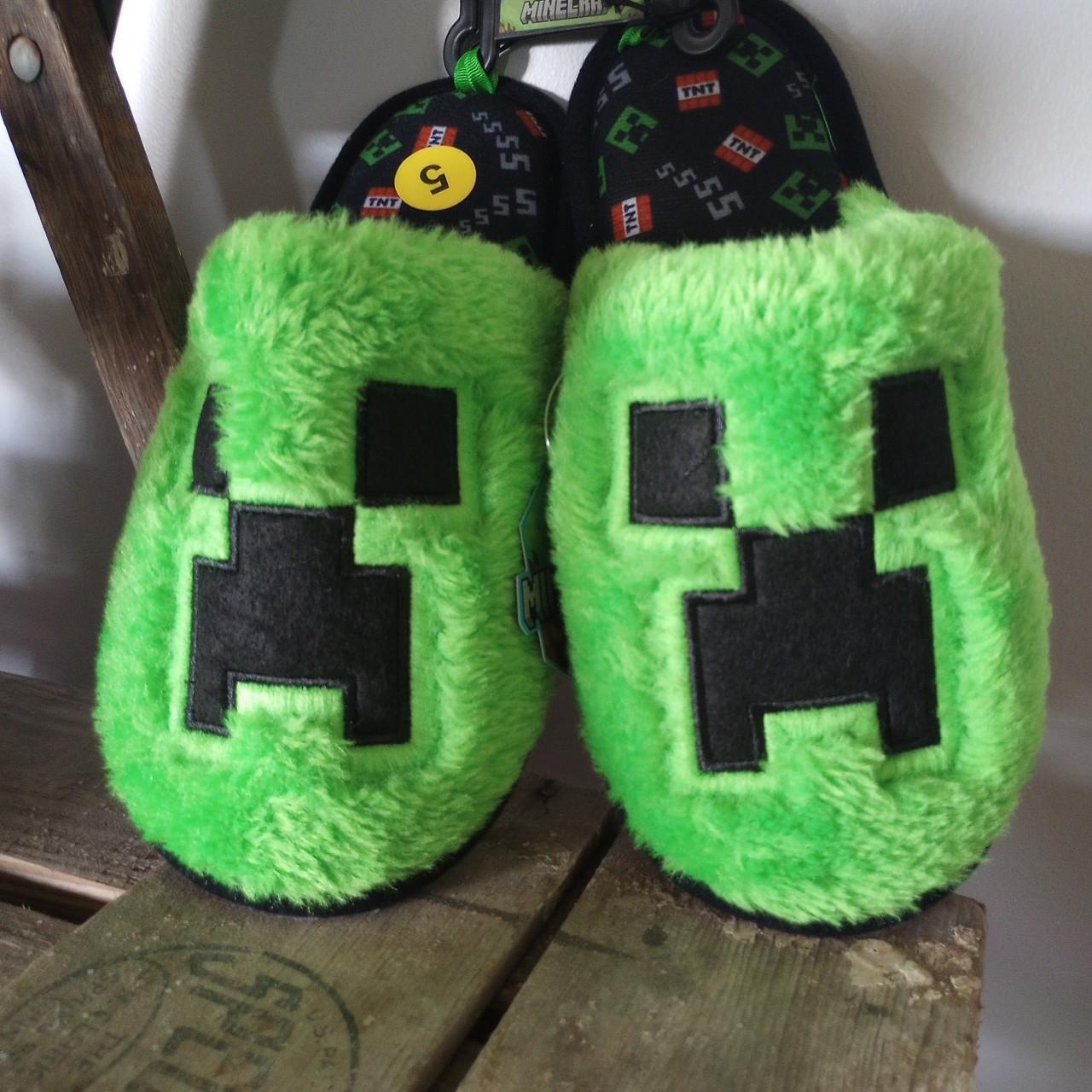 NWT Minecraft Creeper face gamer slippers Block Head... - Depop
