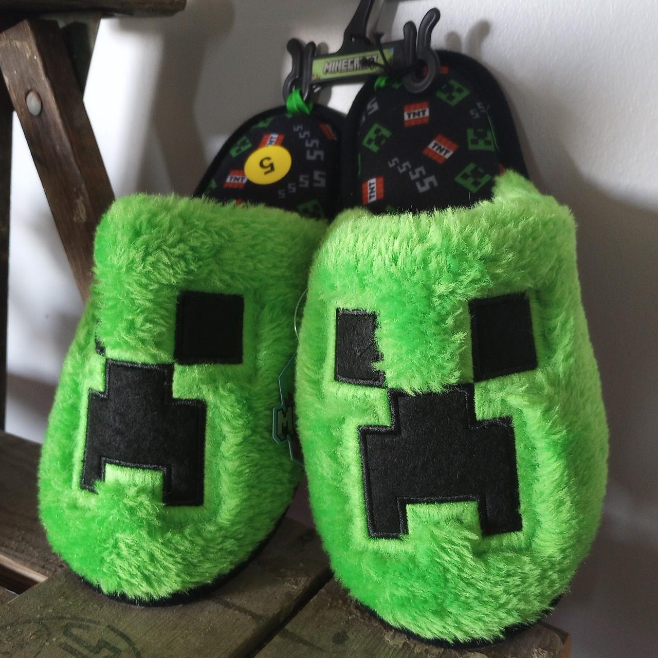 NWT Minecraft Creeper face gamer slippers Block Head... - Depop