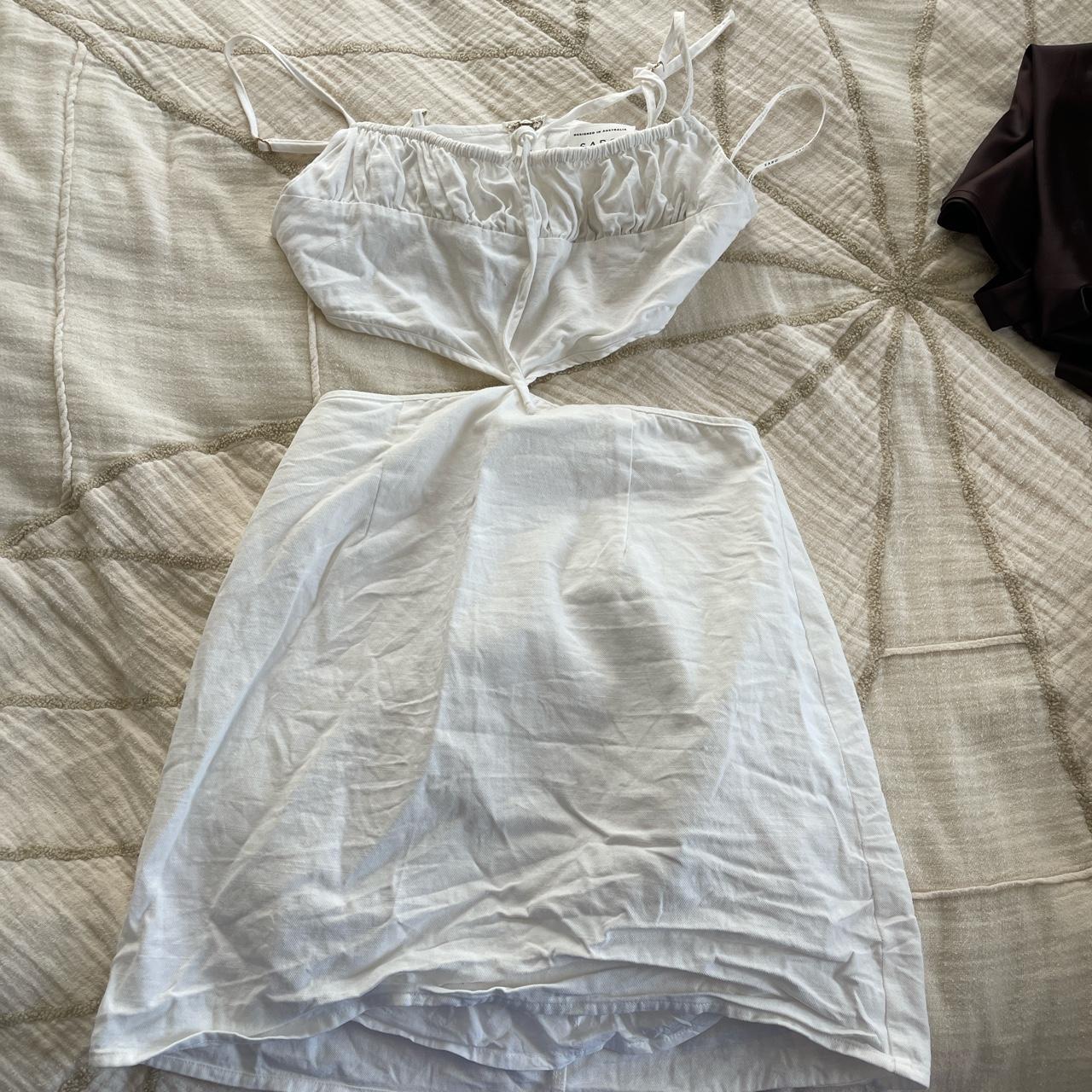 White linen Sabo cut out dress Never worn extra... - Depop