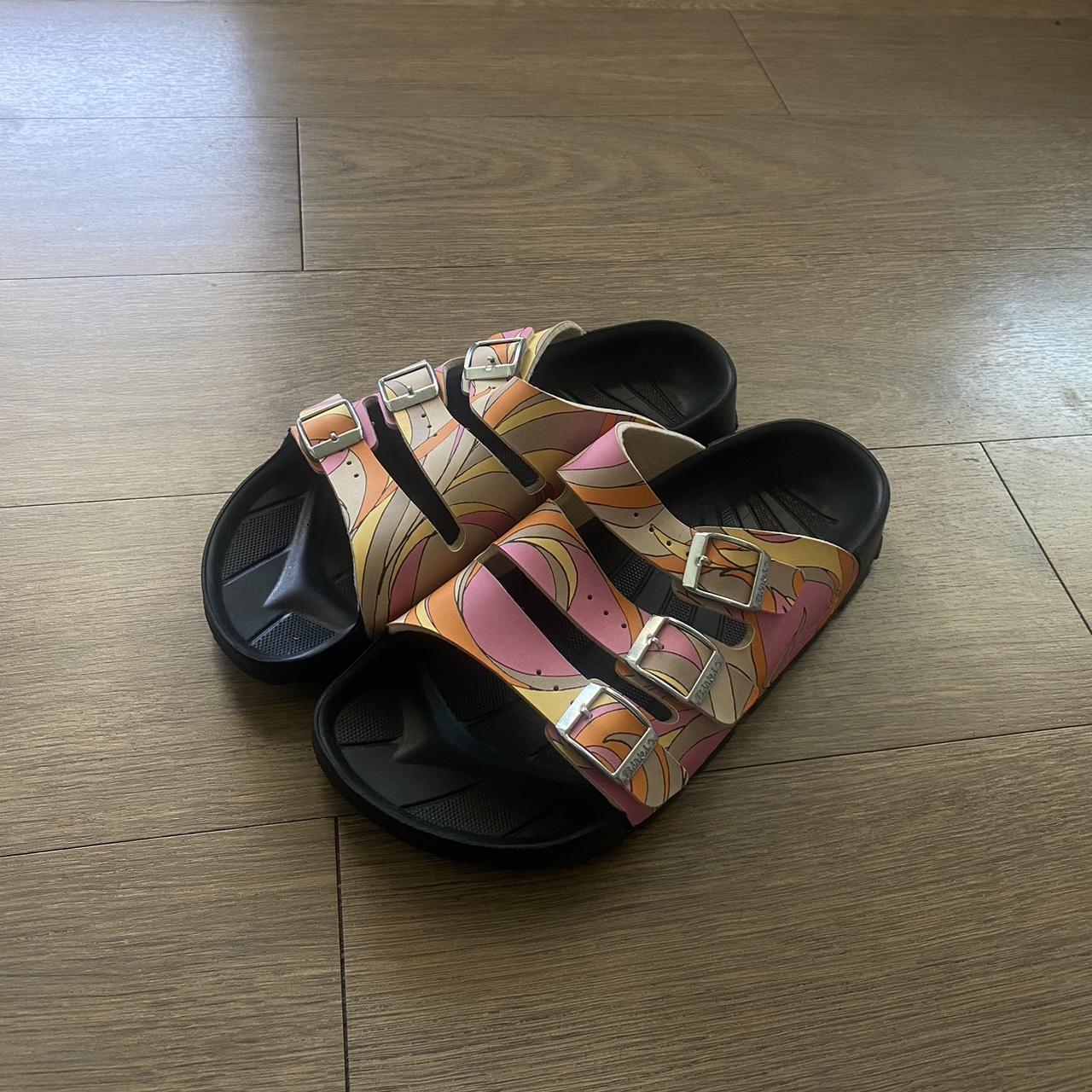 super cute birkenstock birkis! groovy sixties print... - Depop