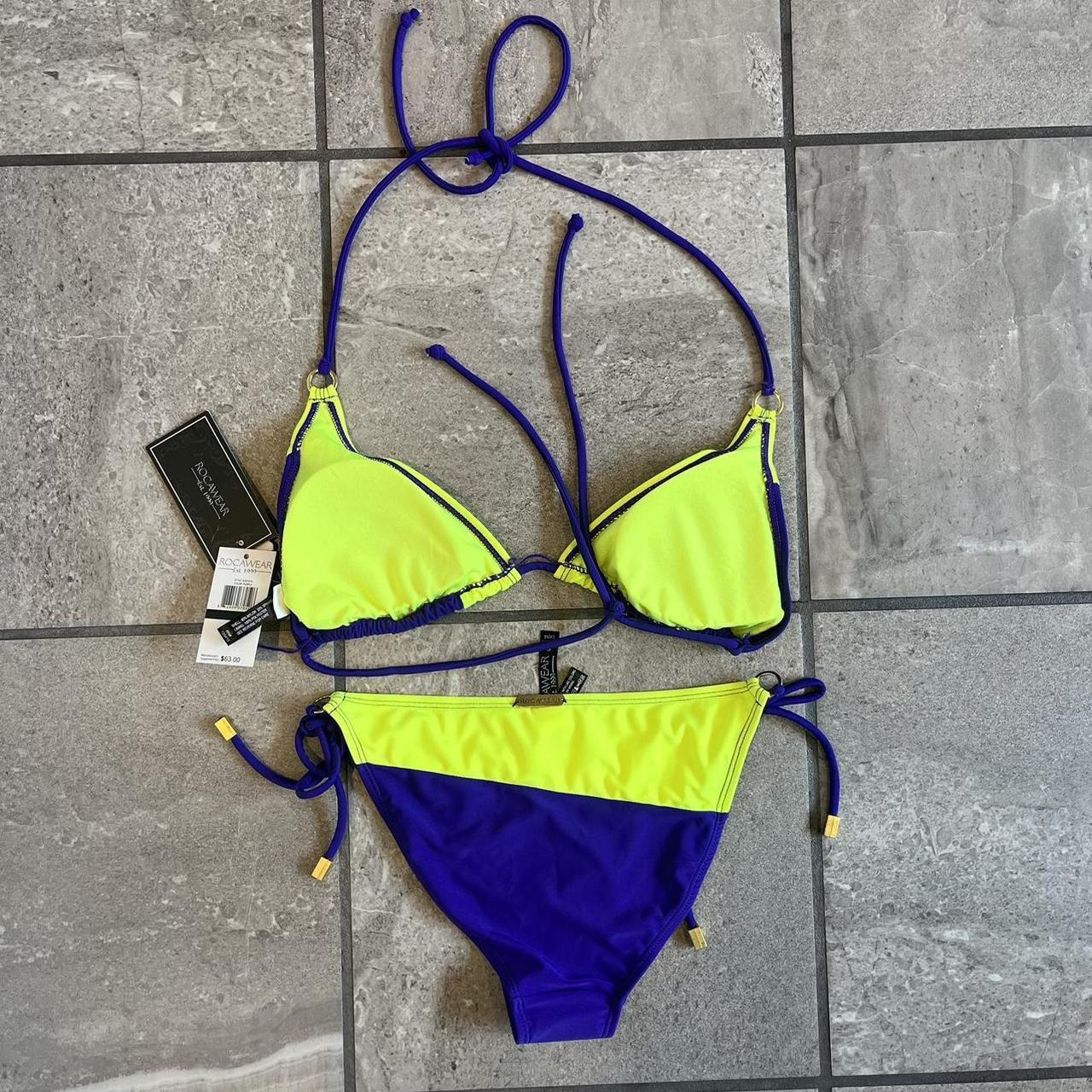 Neon rocawear embroidered bikini set ! Condition:... - Depop