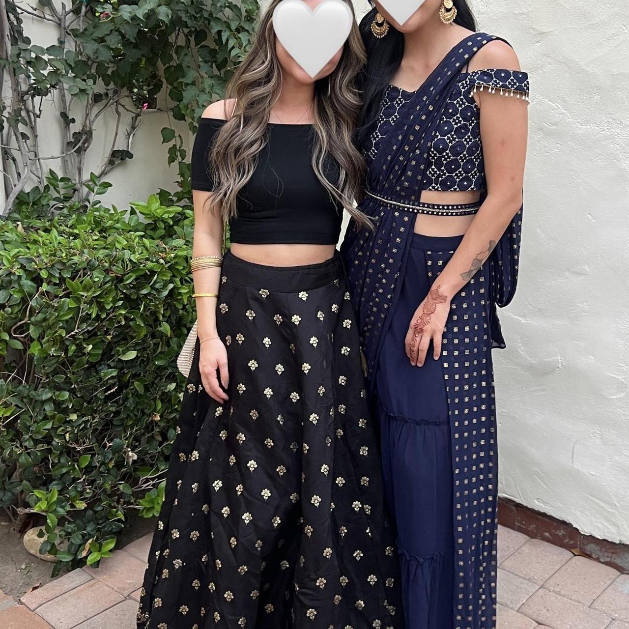 House of Indya Navy Foil Belted Pre-Stitched Saree... - Depop