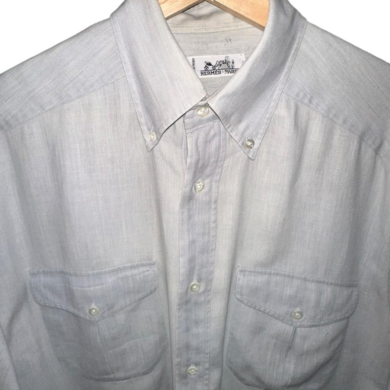 Hermes button up. Gold button detail. Double pocket.... - Depop