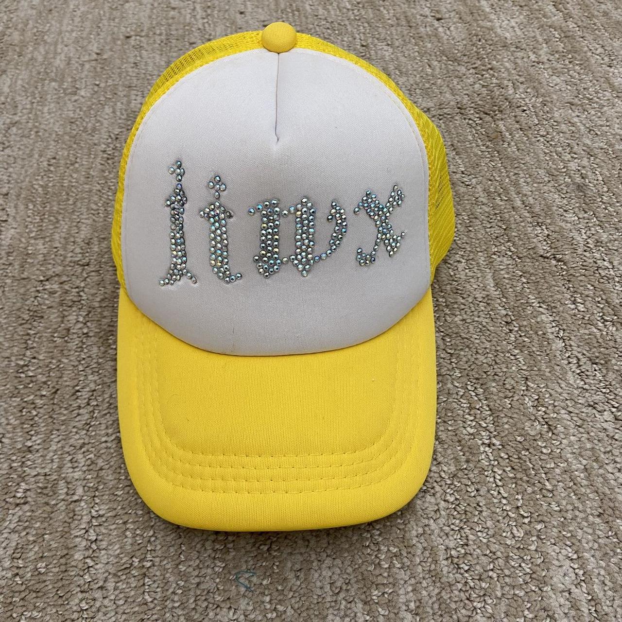 Yellow rhinestone JINX white SnapBack trucker hat... - Depop