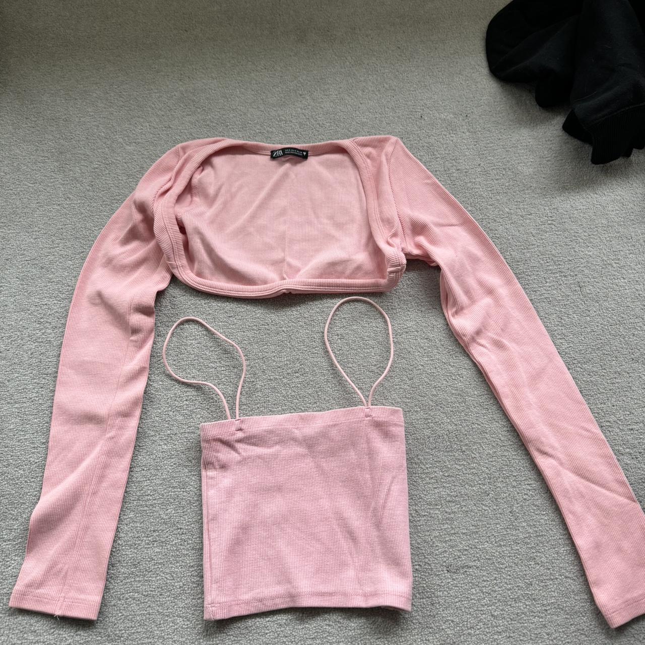 Zara pink crop top and cardigan co ord set Both... - Depop